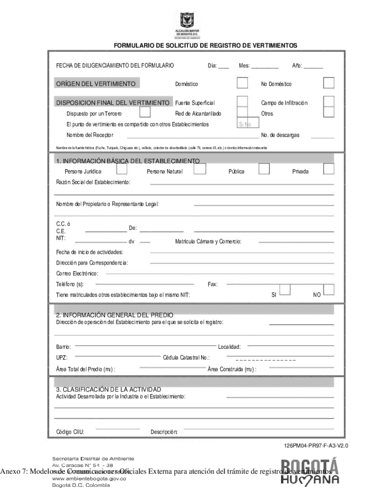 Completable En línea Formulario de solicitud de registro de vertimientosPDF Fax Email Imprimir ...