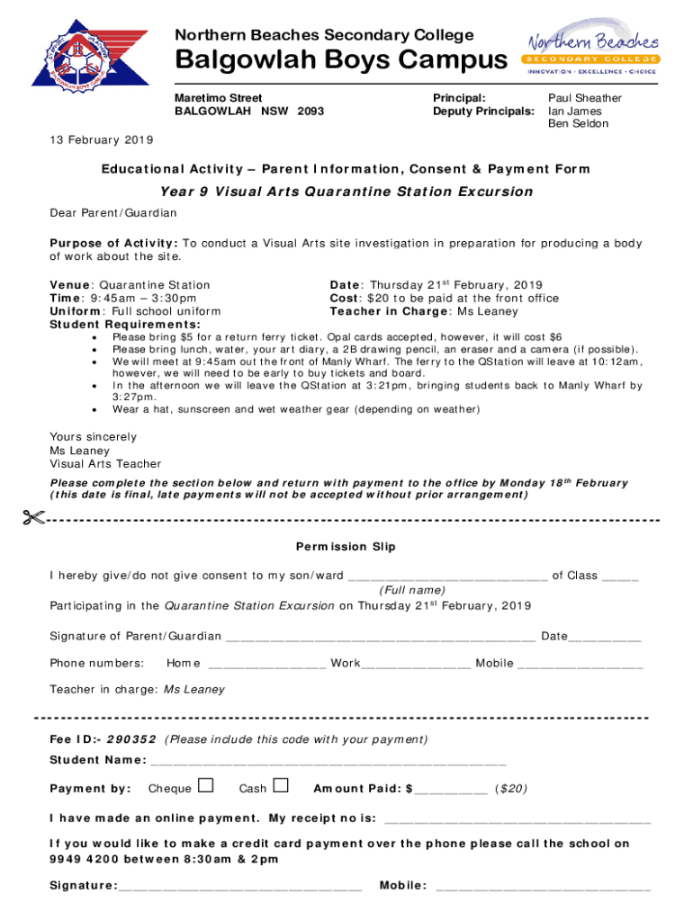 Fillable Online Visual Arts Quarantine Station Excursion Fax Email ...