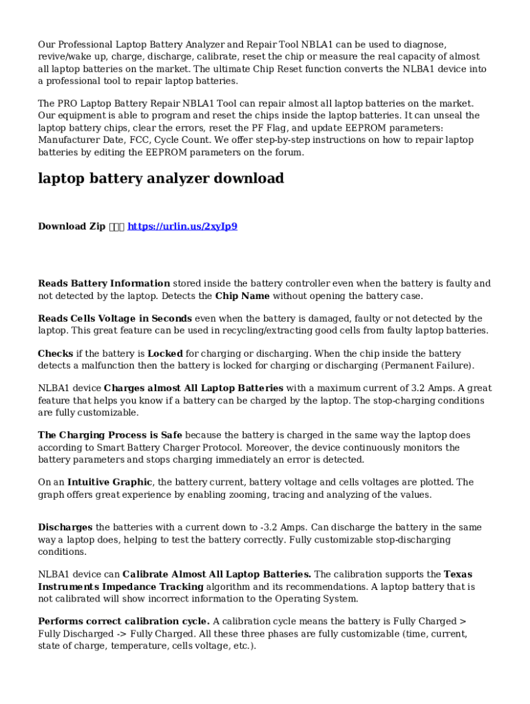Fillable Online The NLBA1, a professional laptop battery analysis and ...