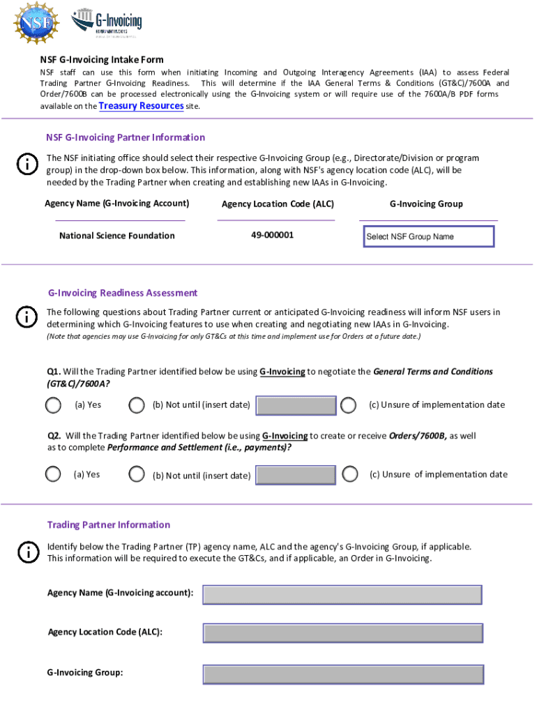 Fillable Online NSF Trading Partner Readiness Intake Form.pdf Fax Email ...
