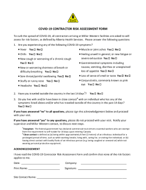 Fillable Online COVID-19 CONTRACTOR RISK ASSESSMENT FORM Fax Email ...