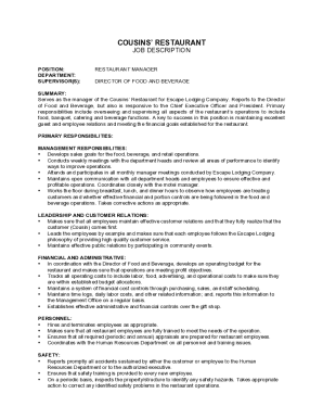 Fillable Online Restaurant Manager Job Description +2024 TEMPLATE Fax ...