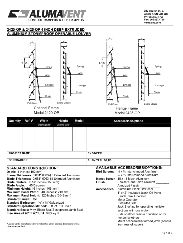 Fillable Online 2420-OP & 2425-OP 4 Inch Stormproof Operable Louvers ...