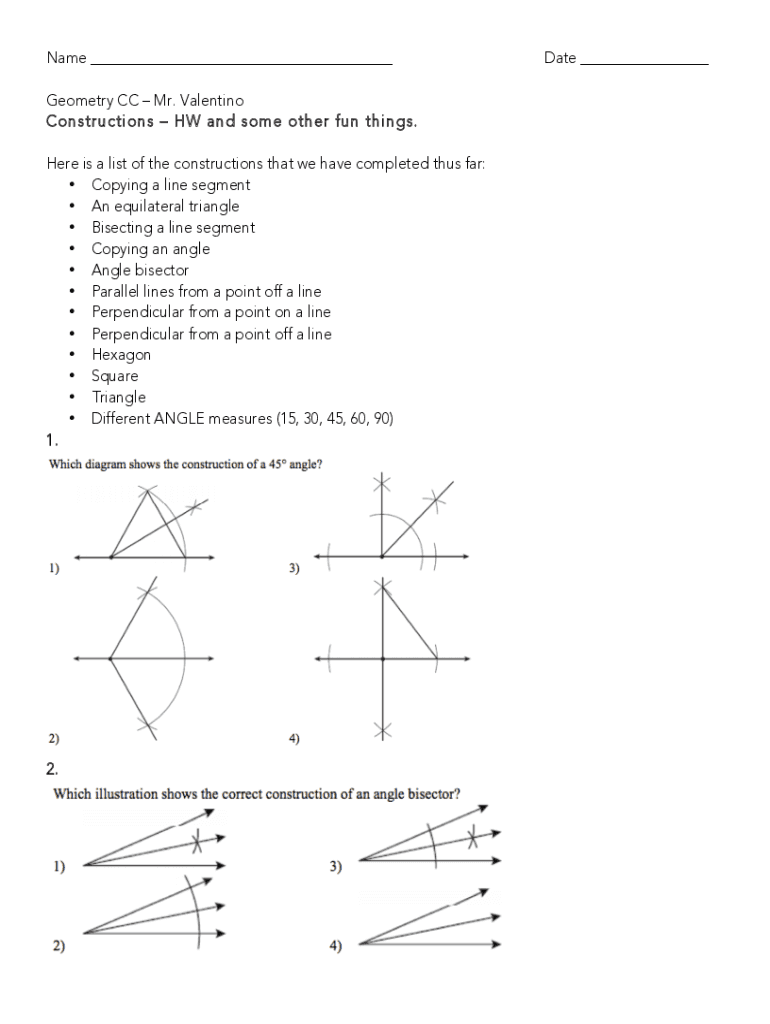 Fillable Online Constructions of Segments, Angles, and Bisectors ...
