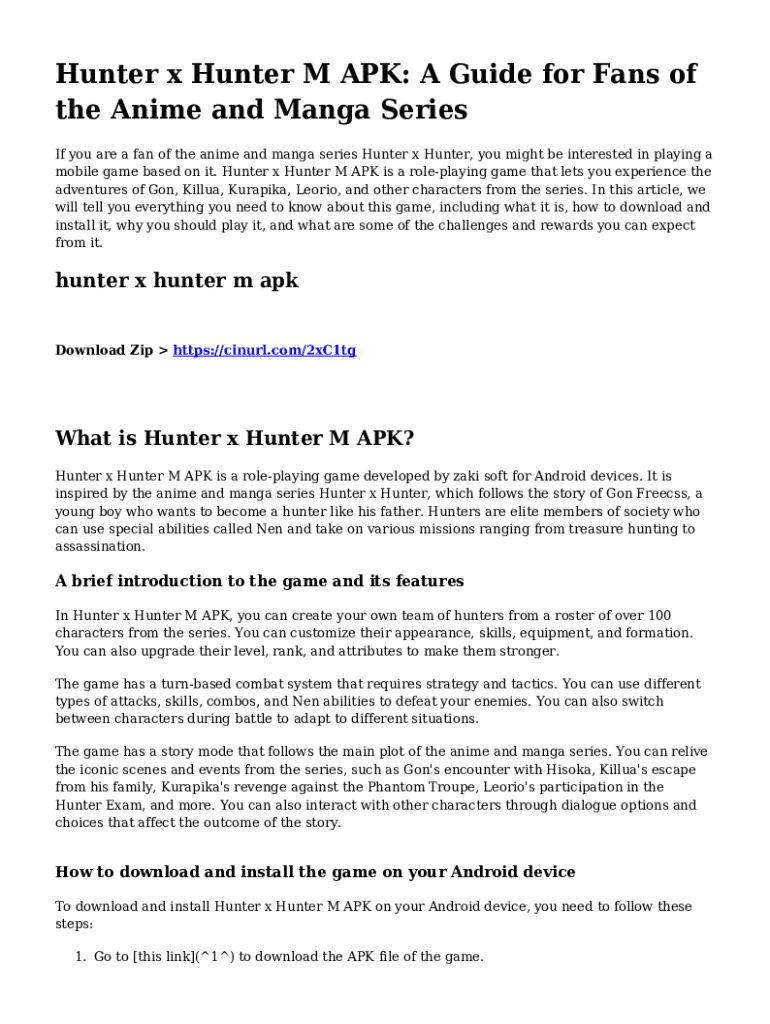 Fillable Online A guide to watching Hunter X Hunter and understanding ...