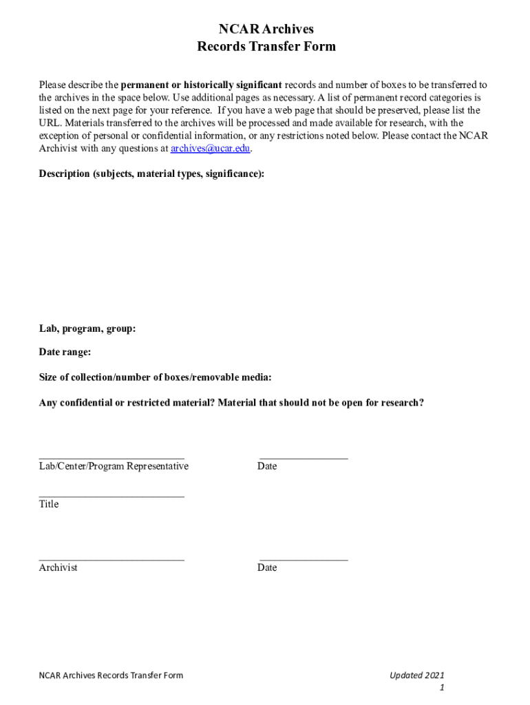 Fillable Online Archives Records Transfer Form Fax Email Print - pdfFiller