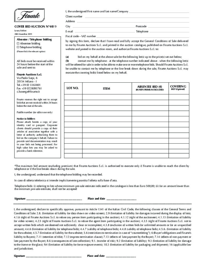 Fillable Online Telephone bidding Fax Email Print - pdfFiller