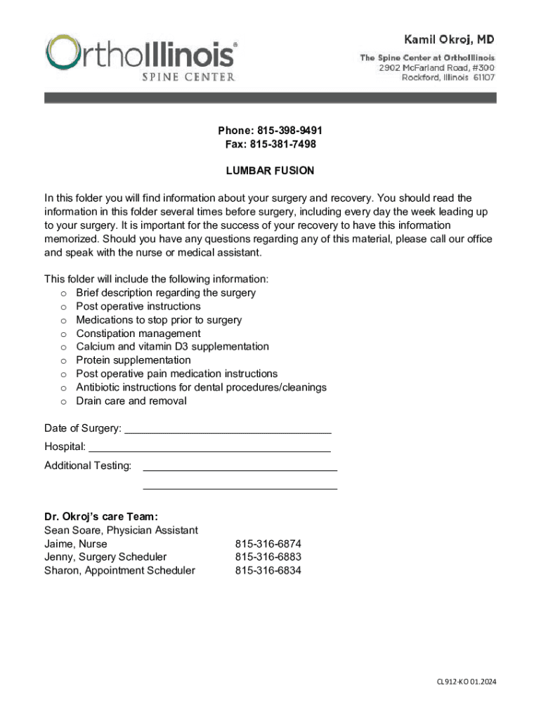 Fillable Online Lumbar Spinal Fusion: What to Expect at Home Fax Email ...