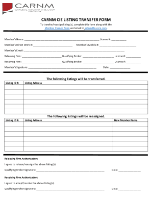 Fillable Online CARNM CIE LISTING TRANSFER FORM Fax Email Print - pdfFiller