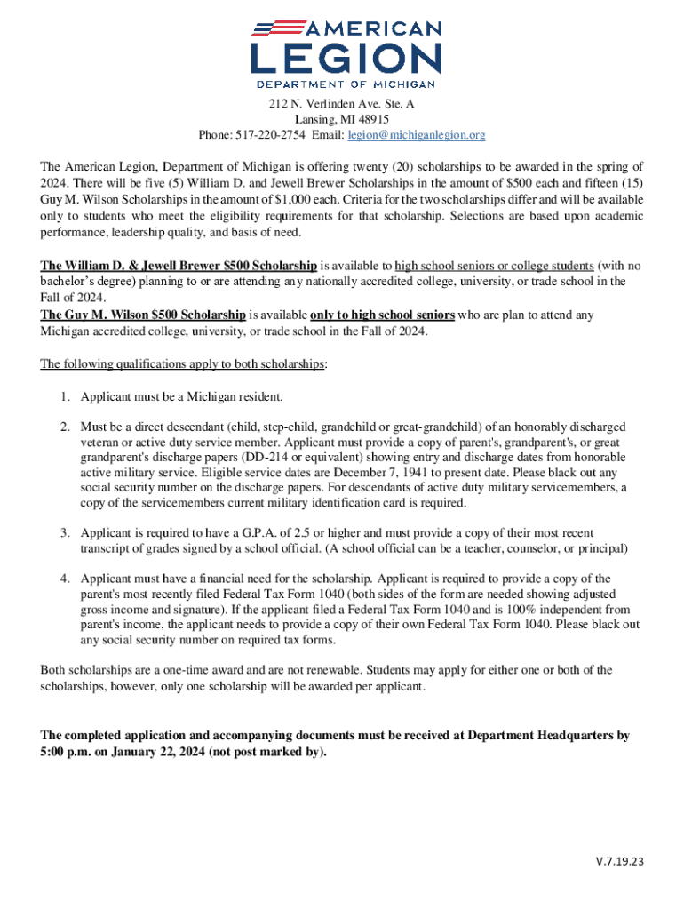 Fillable Online The American Legion, Department of Michigan is offering ...