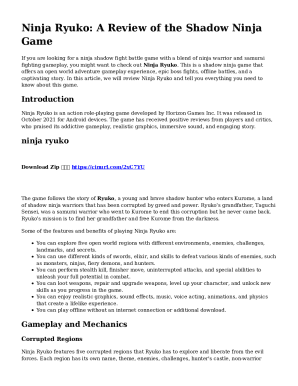 Fillable Online Ninja Ryuko: A Review of the Shadow Ninja Game Fax ...