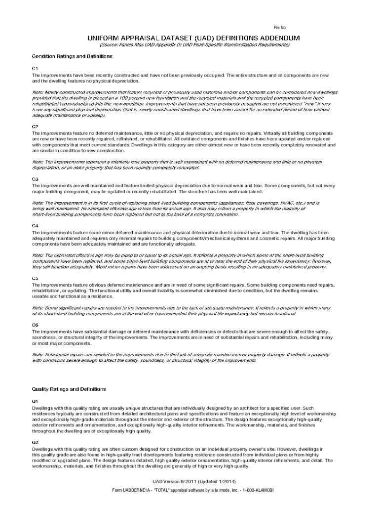 Fillable Online Form UADDEFINE1A - "TOTAL" appraisal software by a la ...