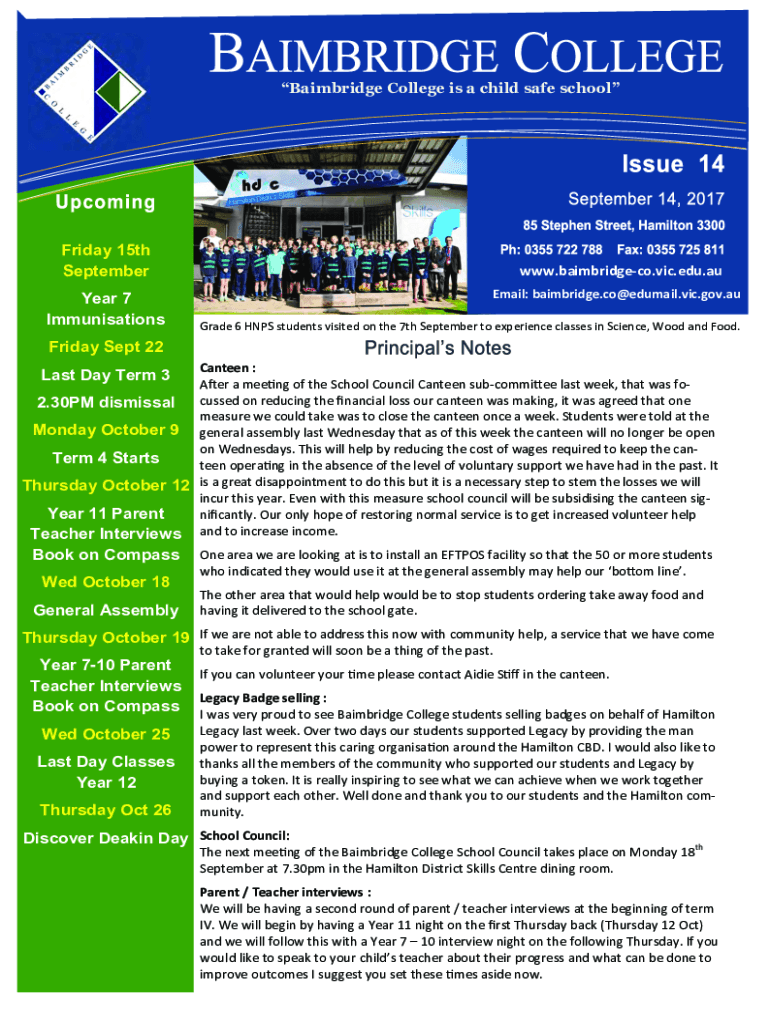 Fillable Online Baimbridge College - This week we're introducing you to ...