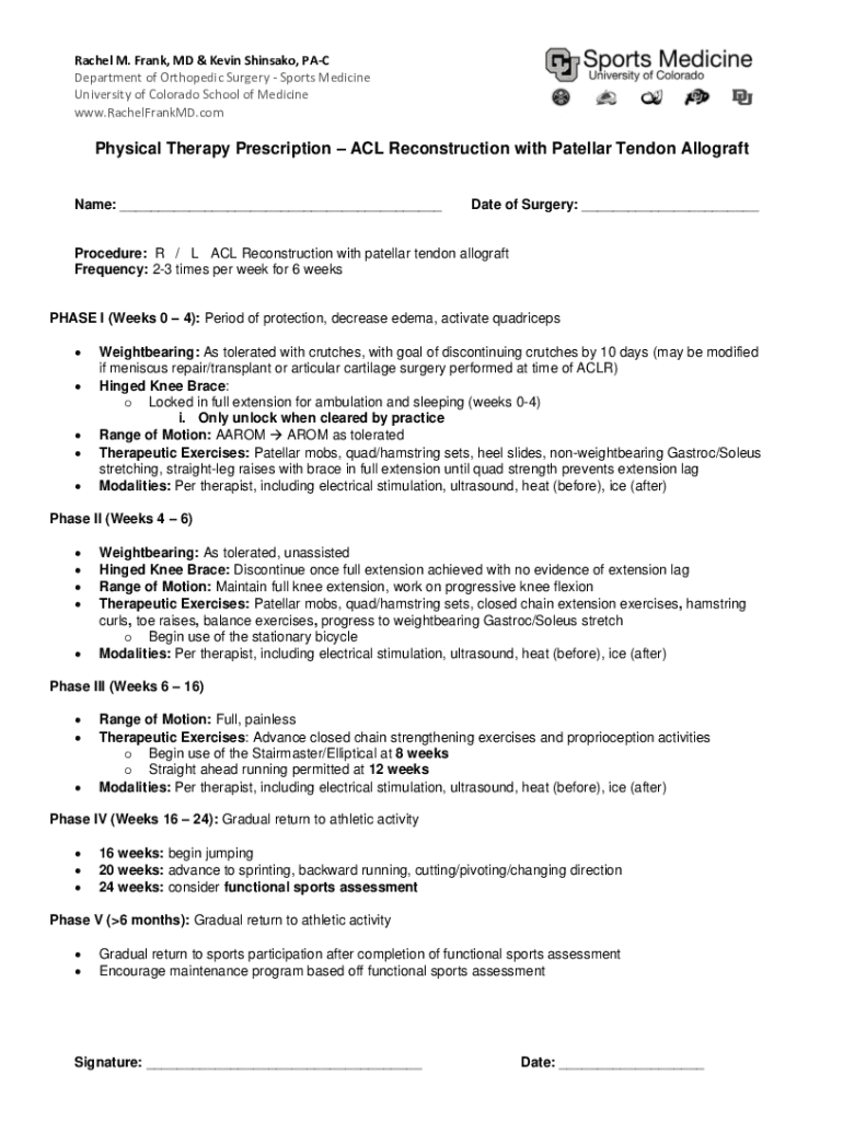 Fillable Online ACL Reconstruction with Patellar Tendon Allograft Diagnosis Fax Email Print ...