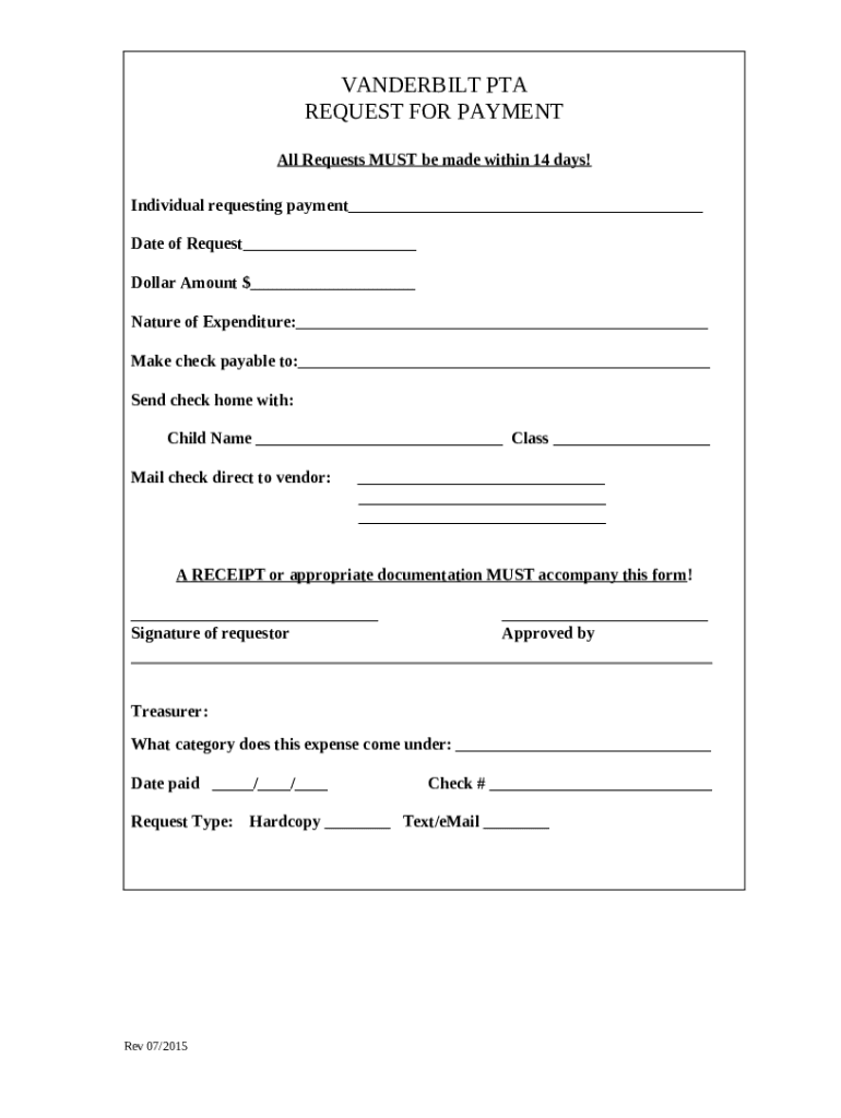request for payment - Vanderbilt PTA Doc Template | pdfFiller