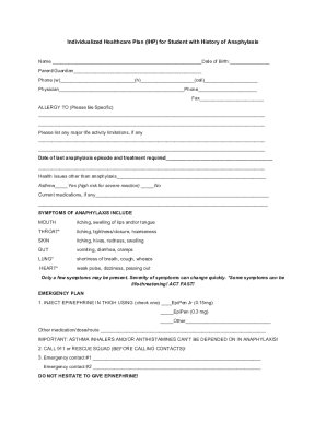 Fillable Online Individualized Healthcare Plan (IHP) for Student with ...