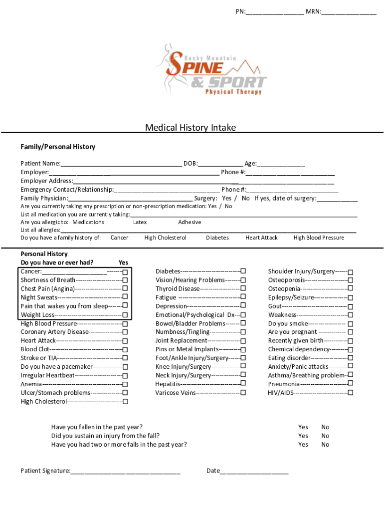 Fillable Online Medical History Intake Fax Email Print - pdfFiller