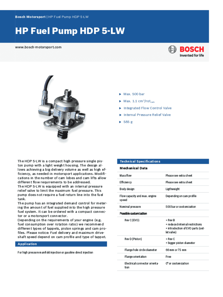 Fillable Online (PDF) HP Fuel Pump HDP 5-LWlore gianno Fax Email Print - pdfFiller