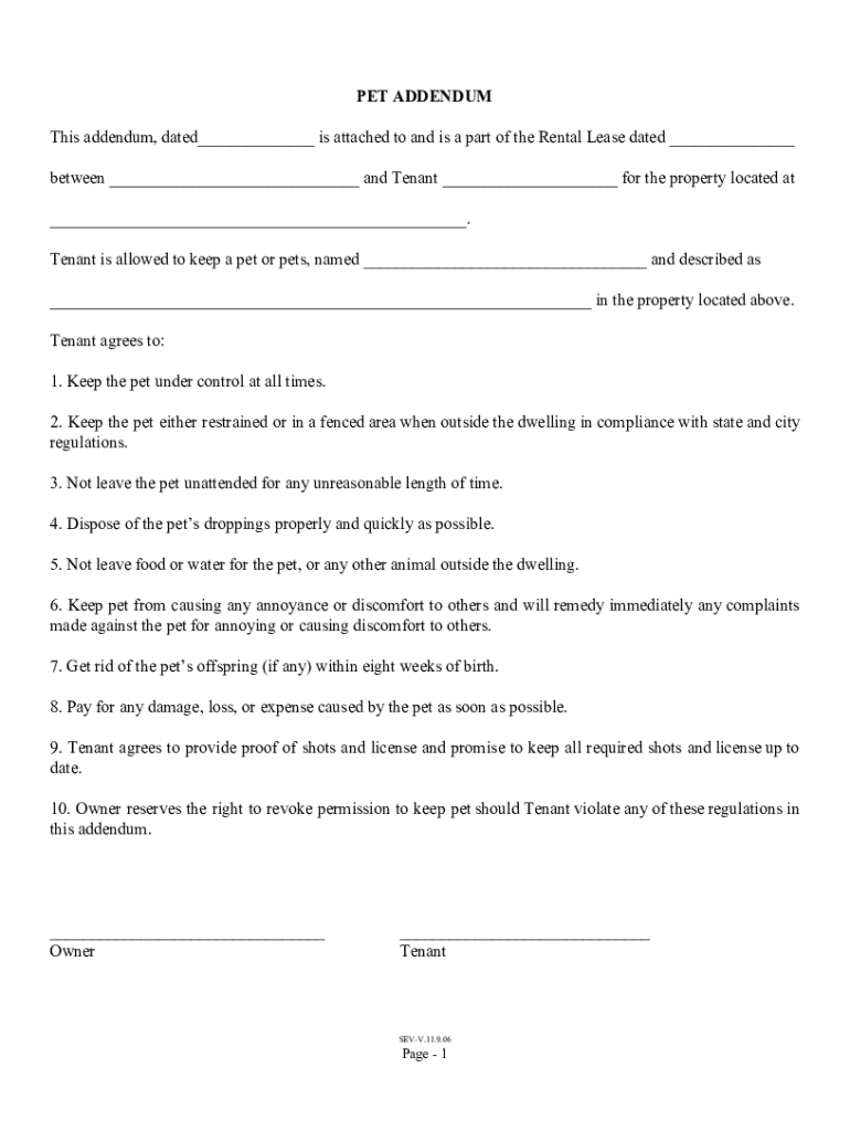 Fillable Online Sample Pet Addendum to Rental AgreementLease ... Fax ...