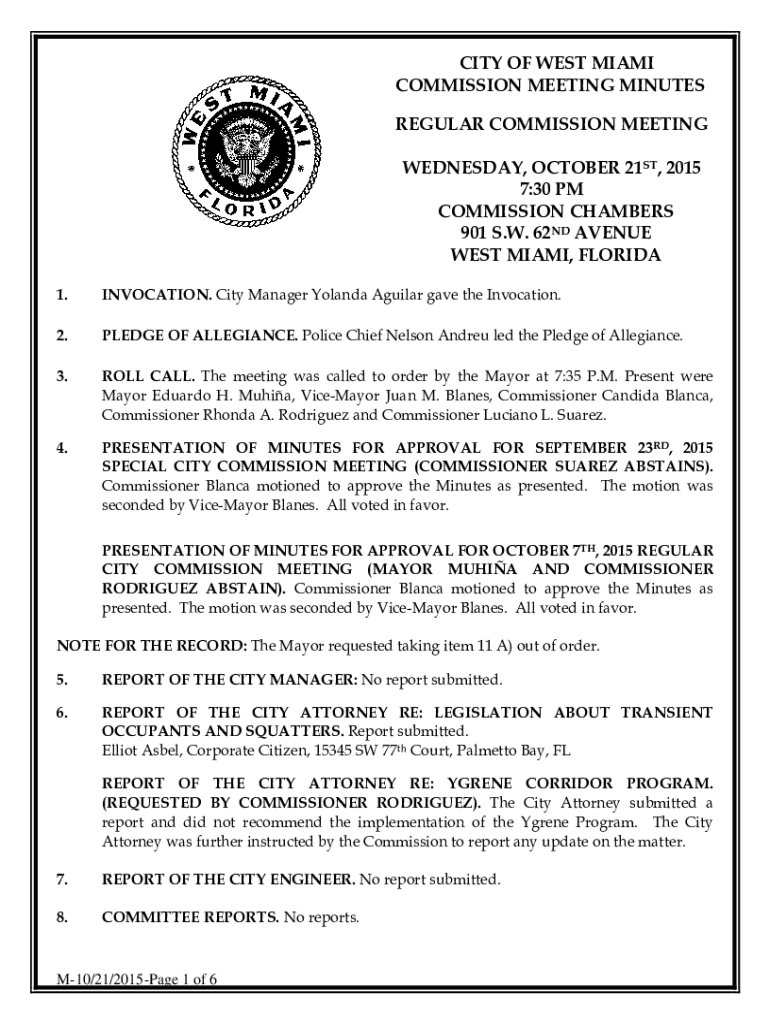 Fillable Online 2015 - City of West Miami - Official Website Fax Email ...