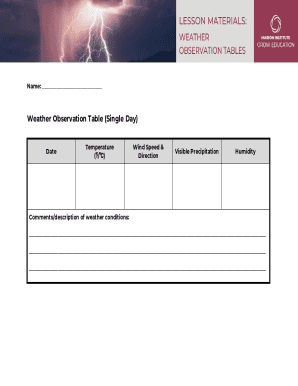 Fillable Online Weather Observation Table (Single Day) Fax Email Print ...