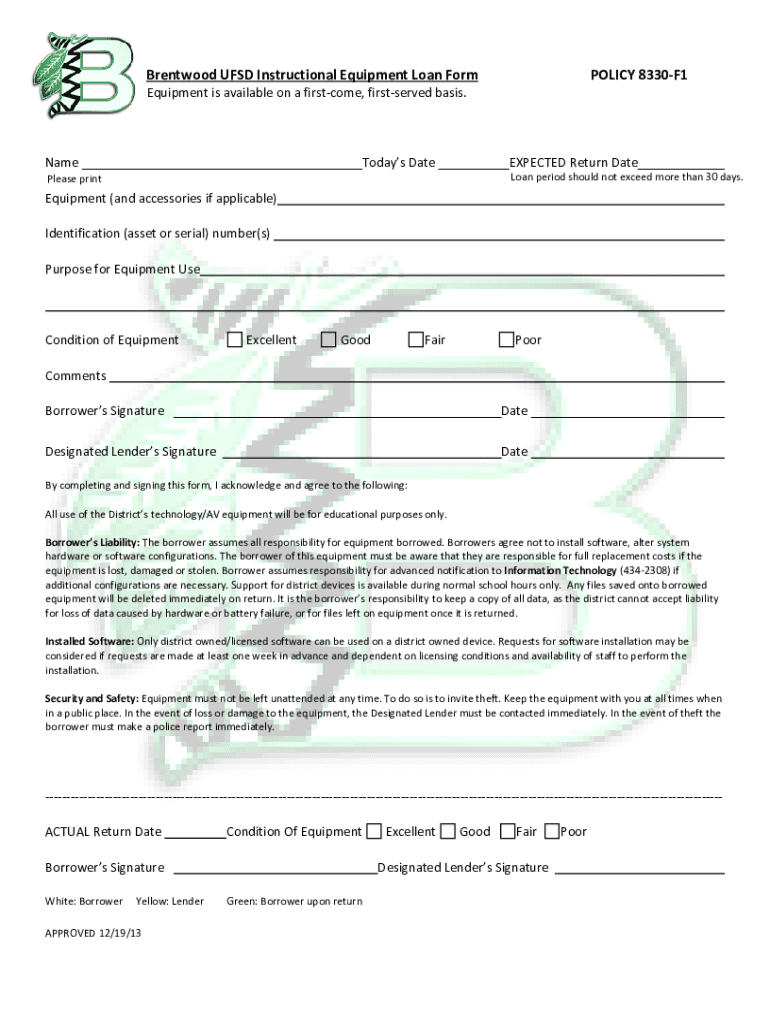 Fillable Online Instructional Equipment Request and Loan Form Fax Email Print - pdfFiller
