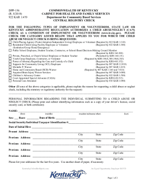 Fillable Online Central Registry Check - Cabinet for Health and Family ...