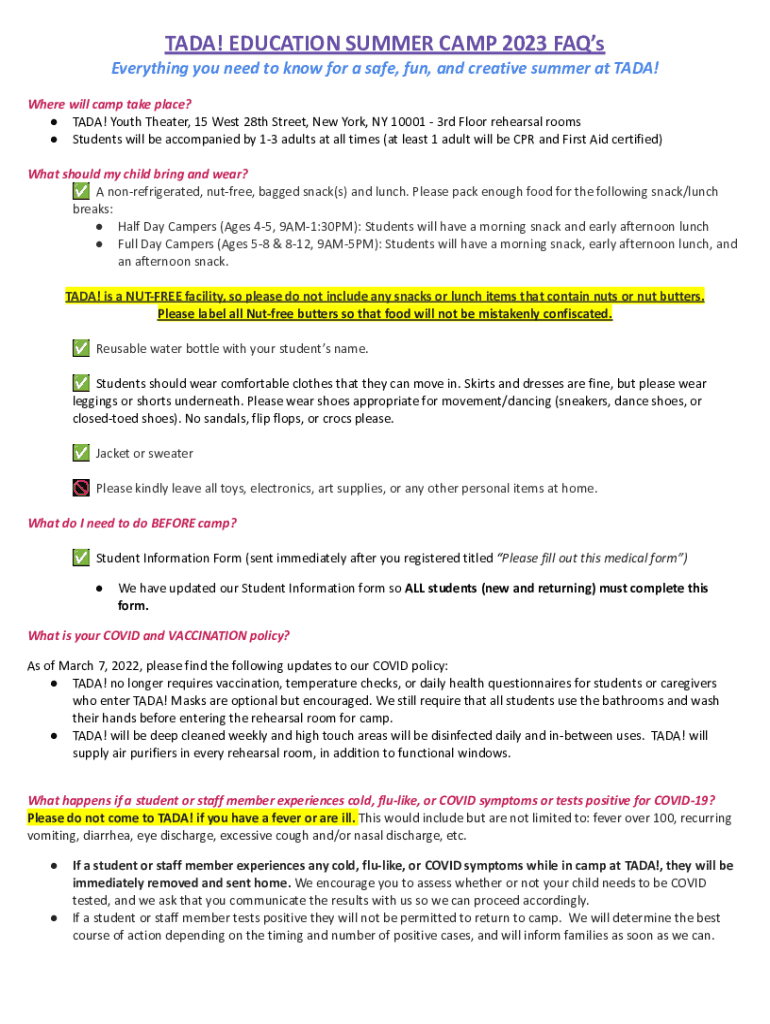 Fillable Online FY23 TADA! Education Policies & Procedures - Summer ...