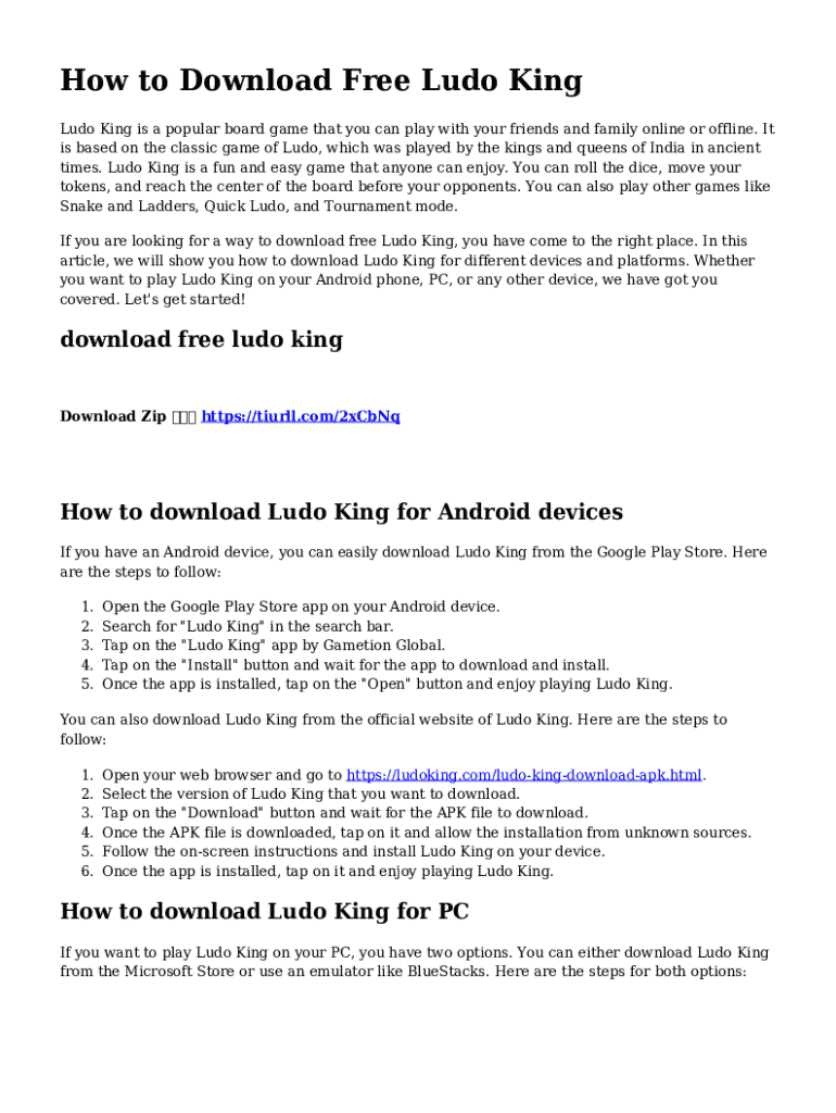 Fillable Online Ludo King: How to Play With Friends Online or Offline Fax Email Print - pdfFiller