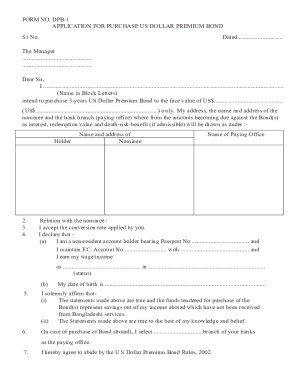 Fillable Online US Dollar Premium Bond Application Form (DPB-1) Fax ...