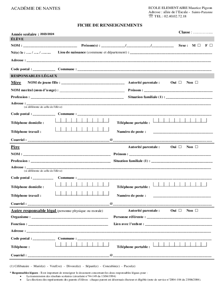 Remplissable En Ligne ECOLE ELEMENTAIRE Maurice Pigeon Fax Email Imprimer - pdfFiller