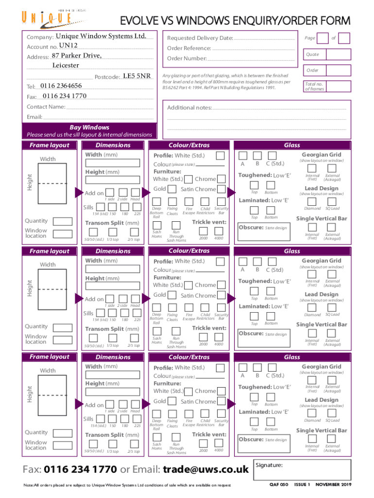 Fillable Online EVOLVE VS WINDOWS ENQUIRY/ORDER FORM Fax Email Print ...