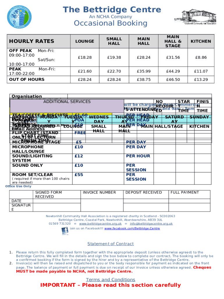 Occasional booking Doc Template | pdfFiller