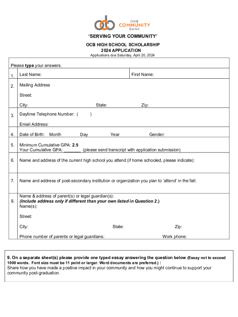 Fillable Online Past President's Scholarship 2024 Application Form Fax ...