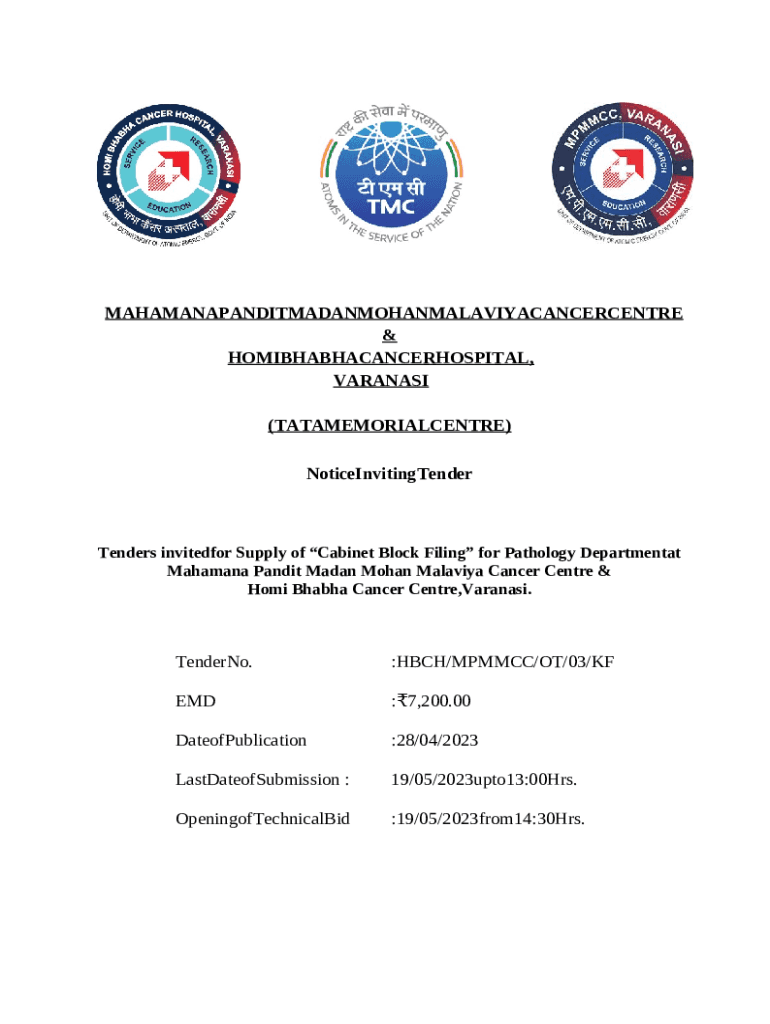 Tenders invitedfor Supply of Cabinet Block Filing for Pathology ...