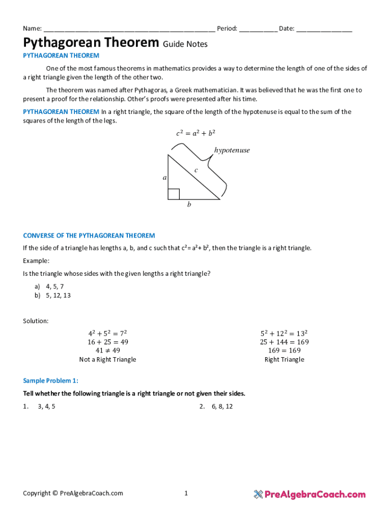 Fillable Online Pythagorean theoremDefinition & History Fax Email Print - pdfFiller