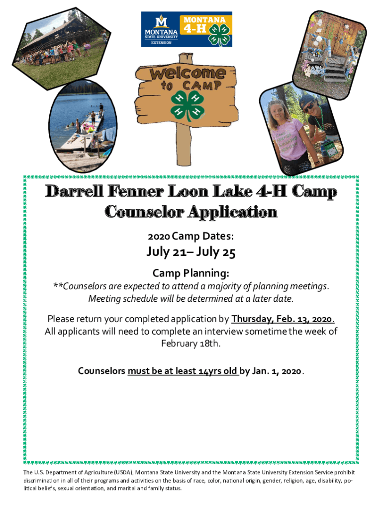 Fillable Online Darrell Fenner Loon Lake 4-H Camp Counselor Application Fax Email Print - pdfFiller