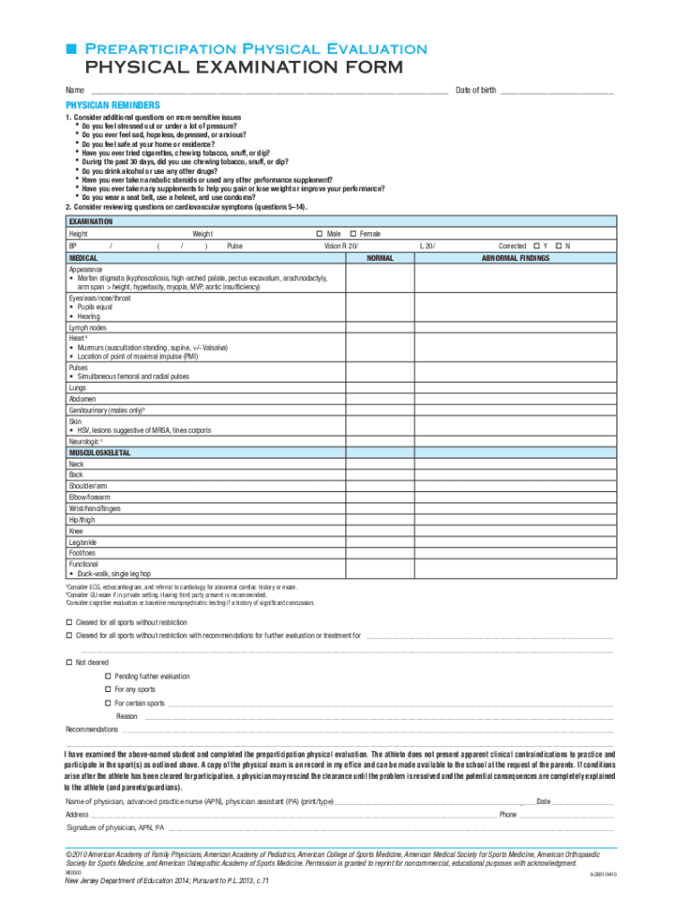 Fillable Online STUDENT SPORT PHYSICAL EXAMINATIONS Fax Email Print - pdfFiller