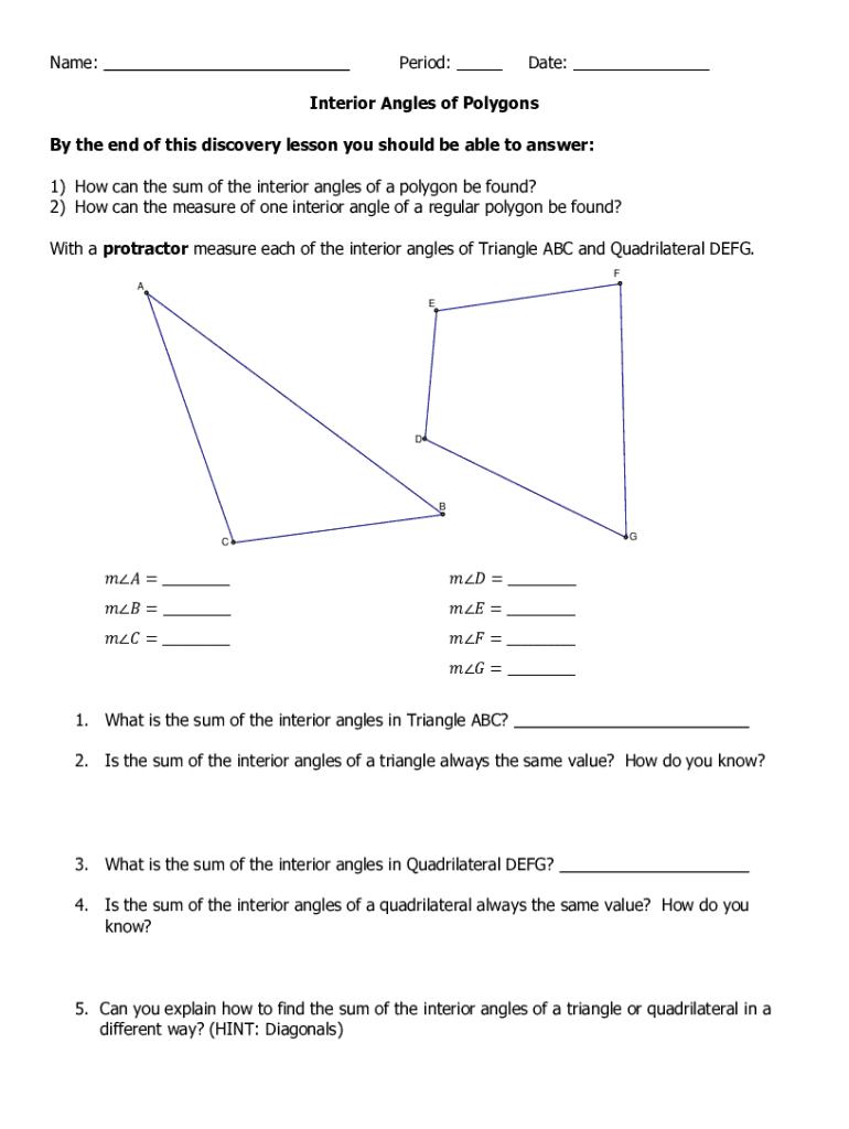 Fillable Online Interior Angles of Polygons Fax Email Print - pdfFiller