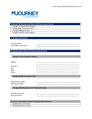 Fillable Online RF02 Corporate Profile Maintenance Form Fax Email Print ...