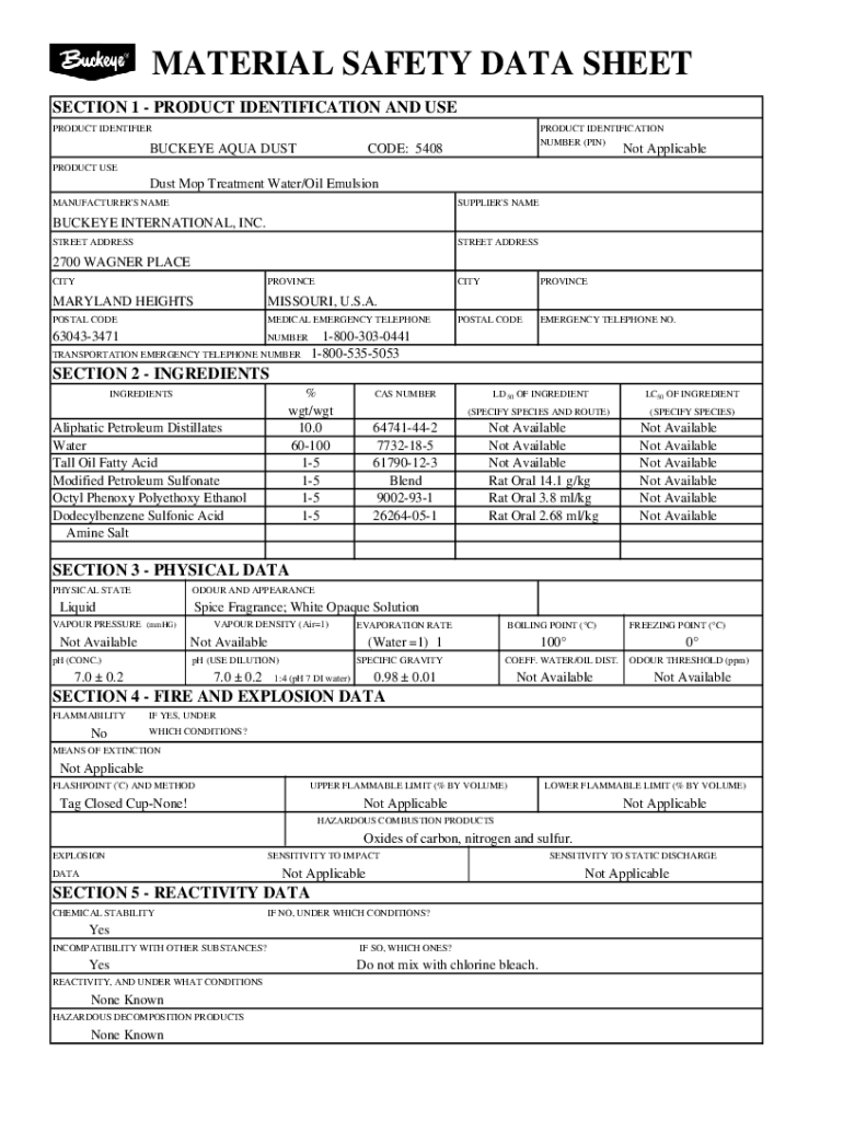 Fillable Online Dust Mop Treatment - SAFETY DATA SHEET - Betco Fax Email Print - pdfFiller