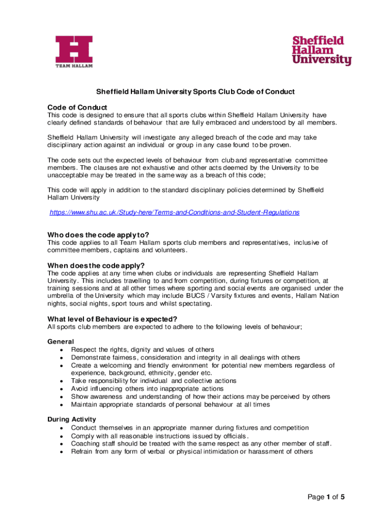 Fillable Online CODES OF CONDUCT FOR SPORTS CLUBS AND SOCIETIES Fax ...
