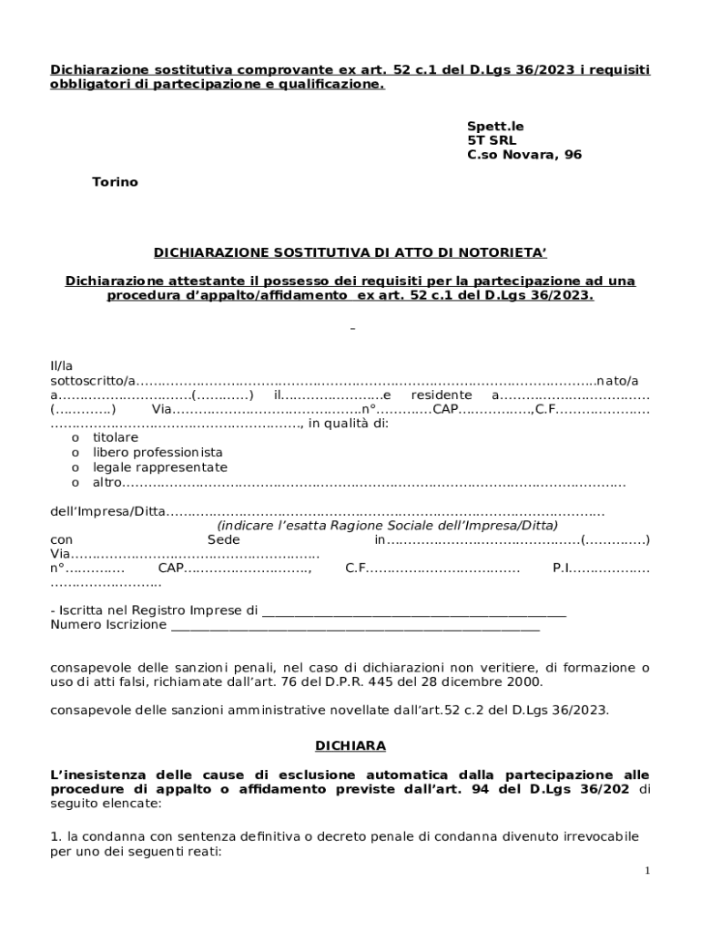 DICHIARAZIONE SOSTITUTIVA DI ATTO DI NOTORIETA' ... Doc Template ...