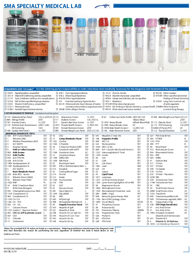 Fillable Online SMA Medical Laboratory Fax Email Print - pdfFiller