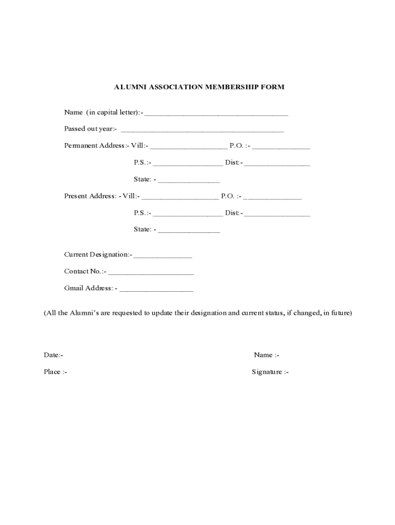 Fillable Online GHS Alumni Association Membership and Renewal form Fax ...