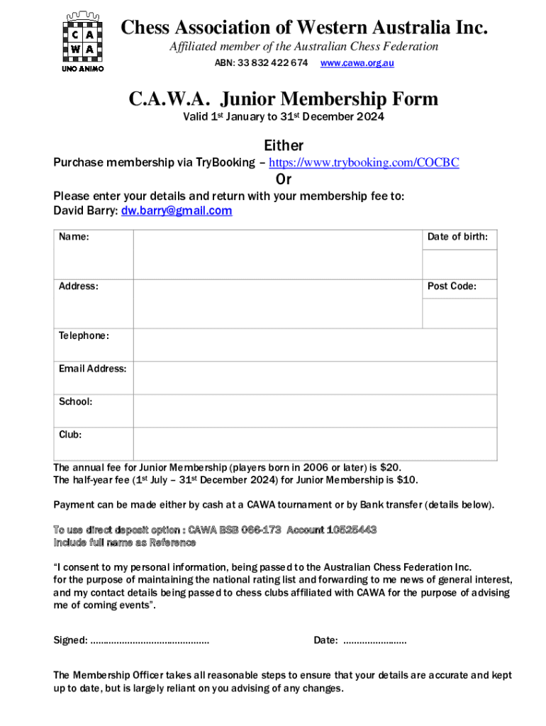Fillable Online CAWA Junior Membership Form Fax Email Print - pdfFiller