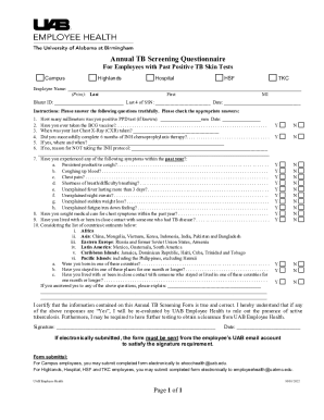 Fillable Online Annual TB Screening Questionnaire - Employee Health Fax ...