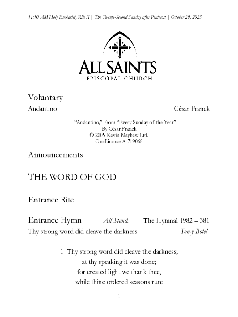 Fillable Online 11:10 AM Holy Eucharist, Rite IIThe Twenty-Second ... Fax Email Print - pdfFiller