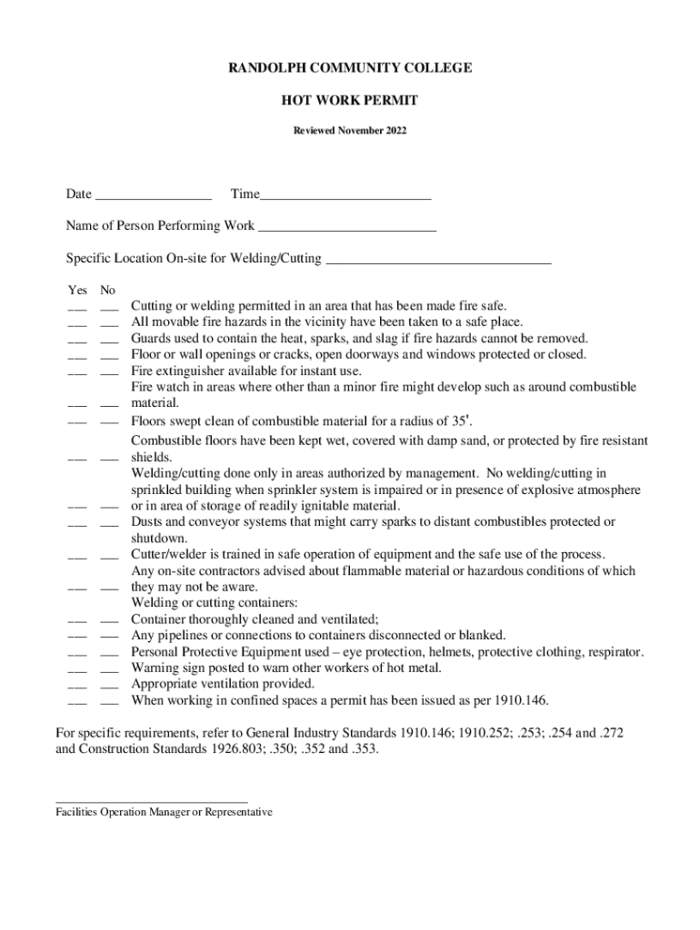 Fillable Online Hot Work Permits & Welding Hazards Safety Fax Email ...