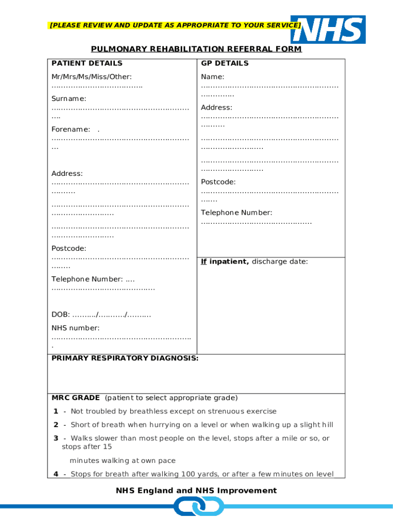Pulmonary Rehabilitation GP/Primary Care Referral Doc Template | pdfFiller